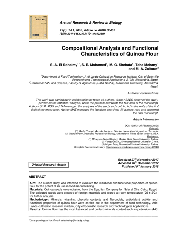 (PDF) Compositional Analysis and Functional Characteristics of Quinoa Flour