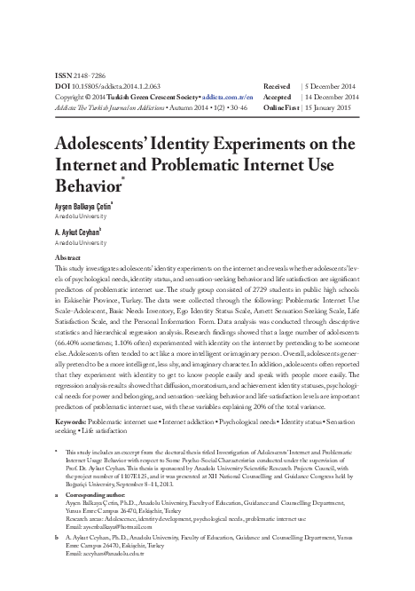 (PDF) ADDICTA 1(2) Adolescents' Identity Experiments on the Internet ...