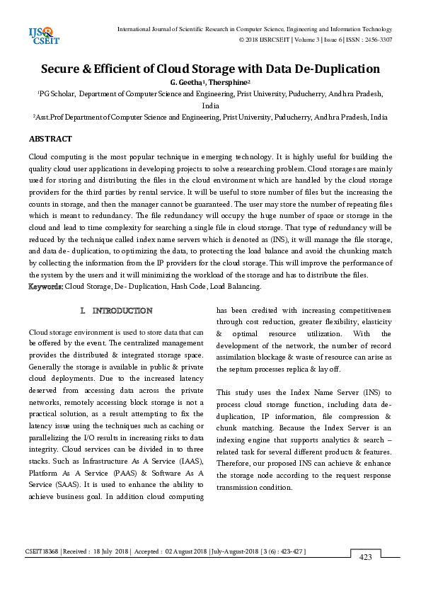 Pdf Secure And Efficient Of Cloud Storage With Data De Duplication