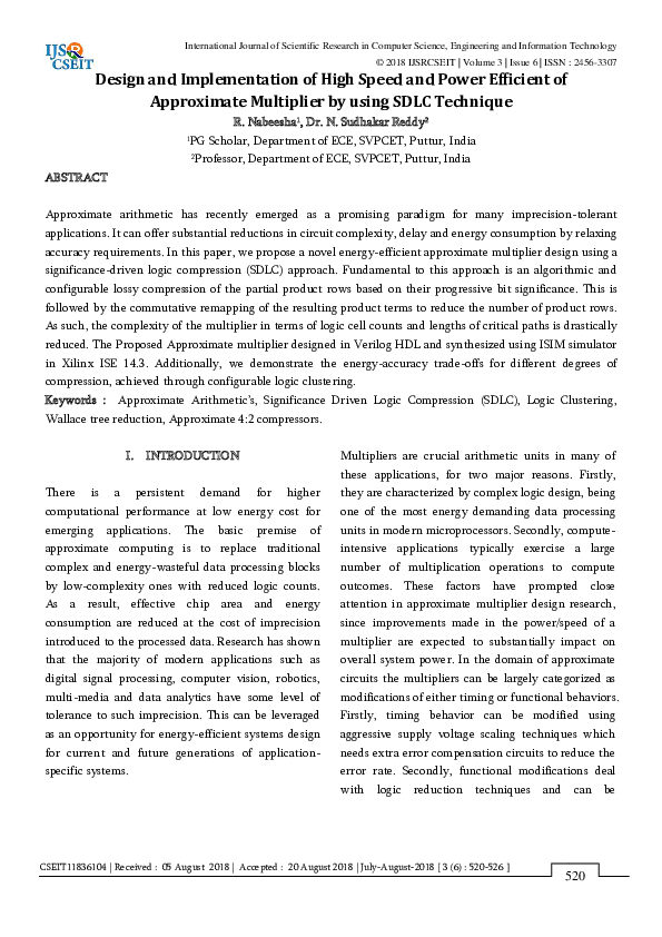 Pdf Design And Implementation Of High Speed And Power Efficient Of Approximate Multiplier By