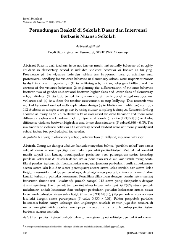 (PDF) Perundungan Reaktif di Sekolah Dasar dan Intervensi Berbasis Nuansa Sekolah
