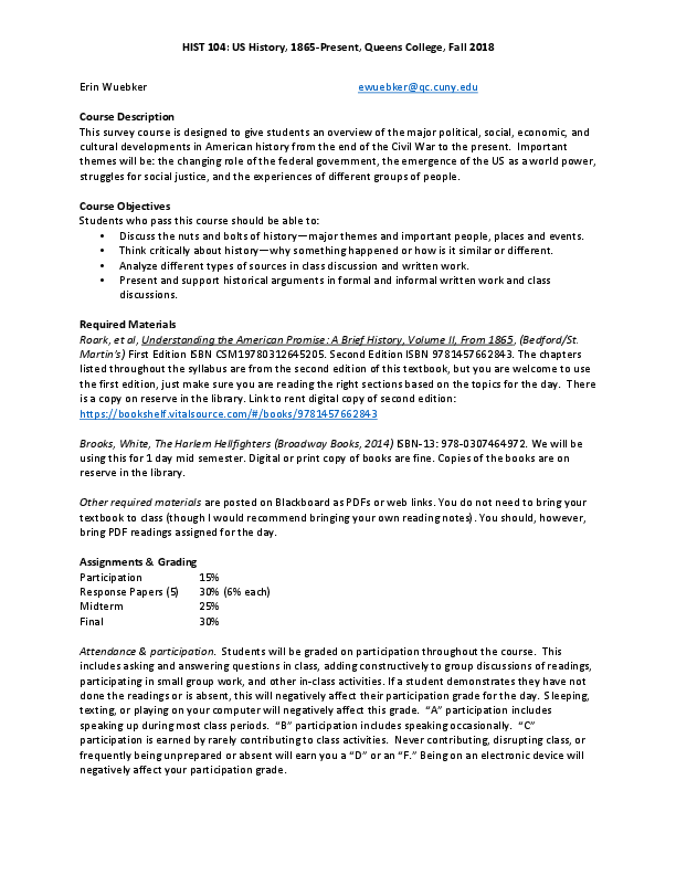 (DOC) Syllabus: US History, 1865-Present