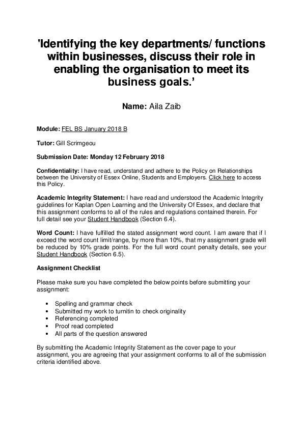 (DOC) 'Identifying the key departments/ functions within businesses ...