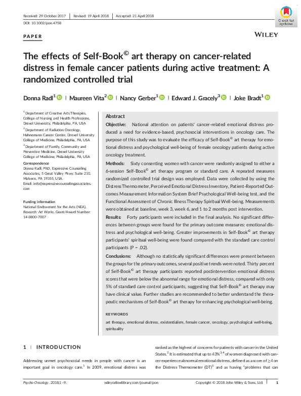 (PDF) The effects of Self‐Book © art therapy on cancer‐related distress ...