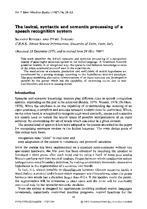 Pdf The Lexical Syntactic And Semantic Processing Of A Speech Recognition System
