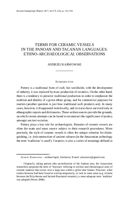(PDF) Terms for ceramic vessels in the Panoan and Tacanan languages ...