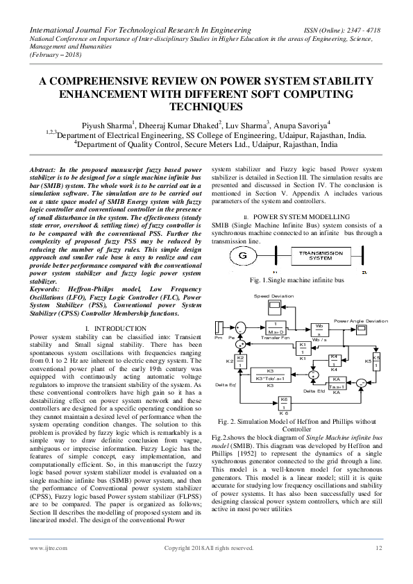 (PDF) A COMPREHENSIVE REVIEW ON POWER SYSTEM STABILITY ENHANCEMENT WITH DIFFERENT SOFT COMPUTING ...