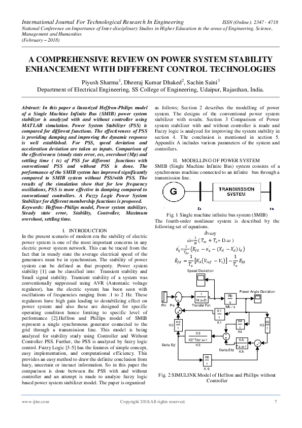(PDF) A COMPREHENSIVE REVIEW ON POWER SYSTEM STABILITY ENHANCEMENT WITH DIFFERENT CONTROL ...