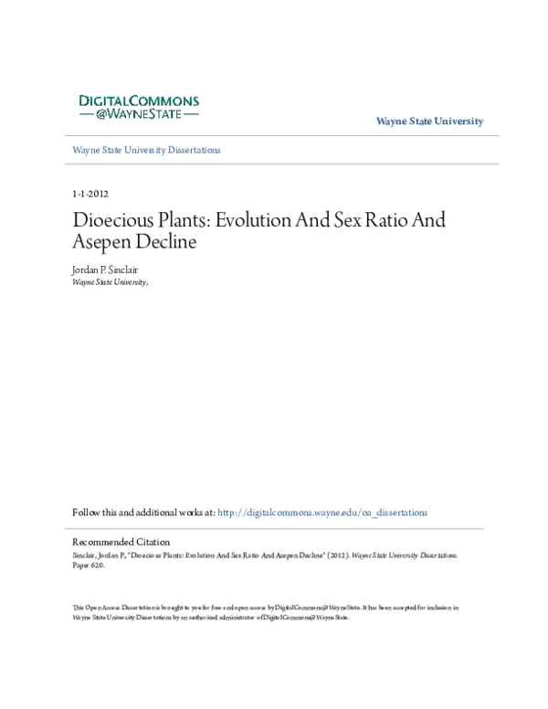 (PDF) Dioecious Plants: Evolution And Sex Ratio And Asepen Decline