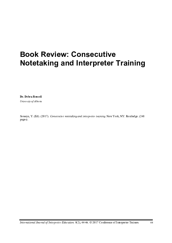 (PDF) Book Review: Consecutive Notetaking and Interpreter Training