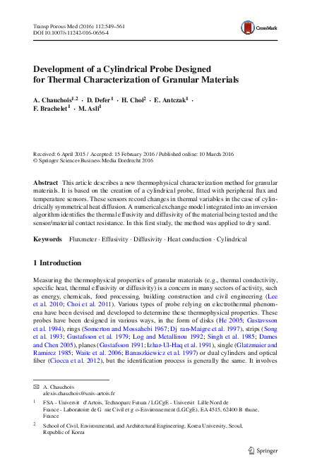 (PDF) Development of a Cylindrical Probe Designed for Thermal ...