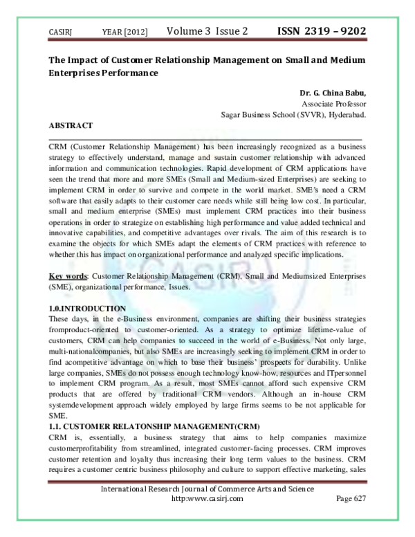 Pdf The Impact Of Customer Relationship Management On Small And