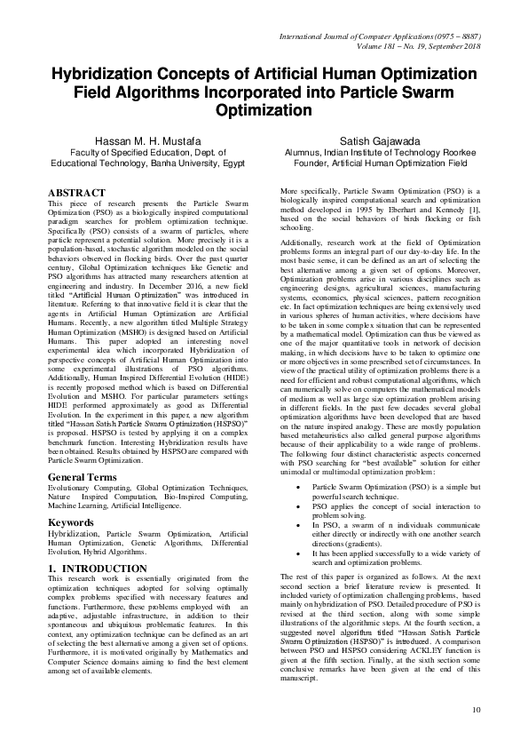 Pdf Hybridization Concepts Of Artificial Human Optimization Field Algorithms Incorporated Into