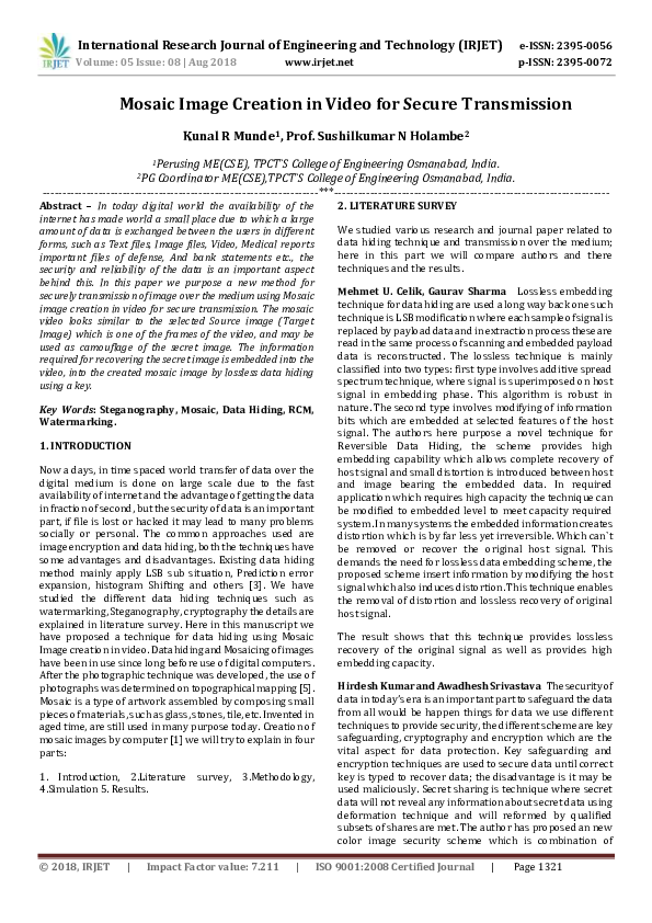 Pdf Mosaic Image Creation In Video For Secure Transmission