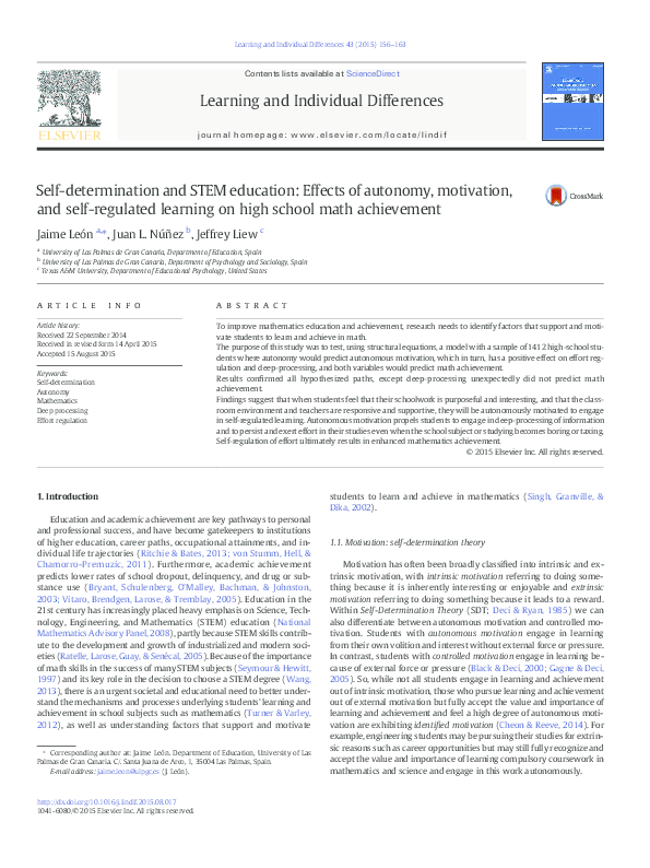 (PDF) Self-determination and STEM education: Effects of autonomy ...