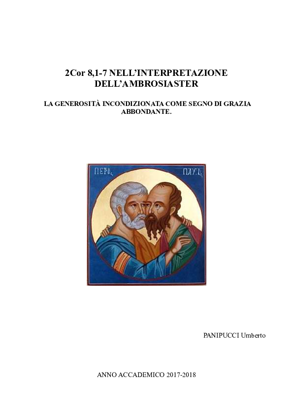 (PDF) Cor 8,1-7 NELL’INTERPRETAZIONE DELL’AMBROSIASTER