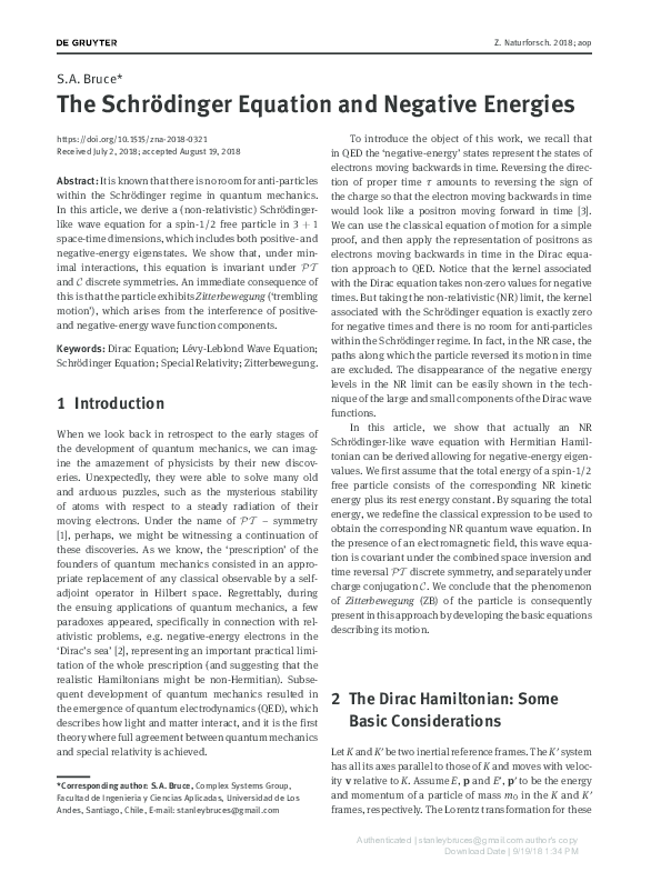 (PDF) The Schrödinger Equation and Negative Energies