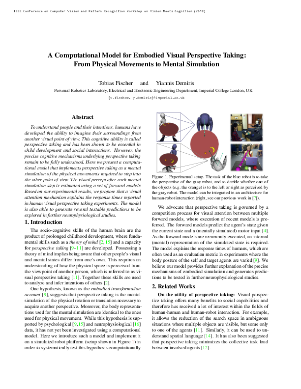 (PDF) A Computational Model for Embodied Visual Perspective Taking ...