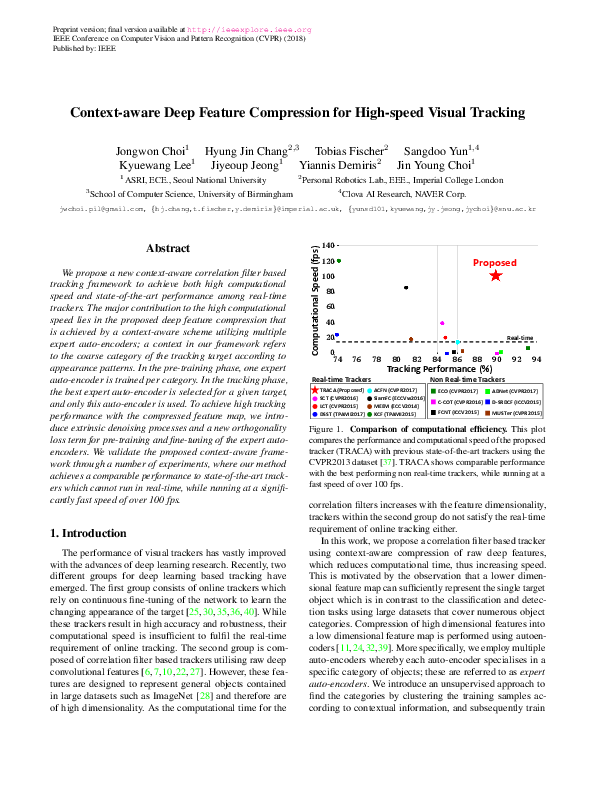 (PDF) Context-aware Deep Feature Compression for High-speed Visual Tracking (PDF) Context-aware Deep Feature Compression for High-speed Visual Tracking
