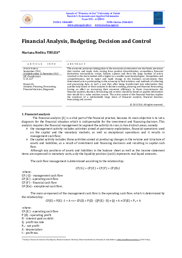 (PDF) Financial Analysis, Budgeting, Decision and Control