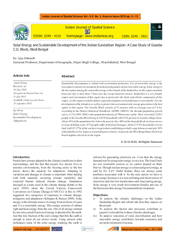 (PDF) Solar Energy and Sustainable Development of the Indian Sundarban ...