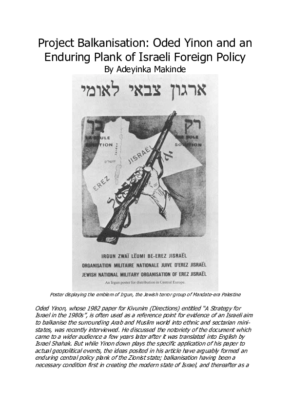 (PDF) Project Balkanisation: Oded Yinon and an Enduring Plank of ...