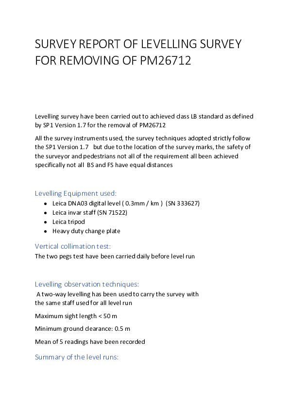 (DOC) SURVEY REPORT OF LEVELLING SURVEY FOR REMOVING OF PM