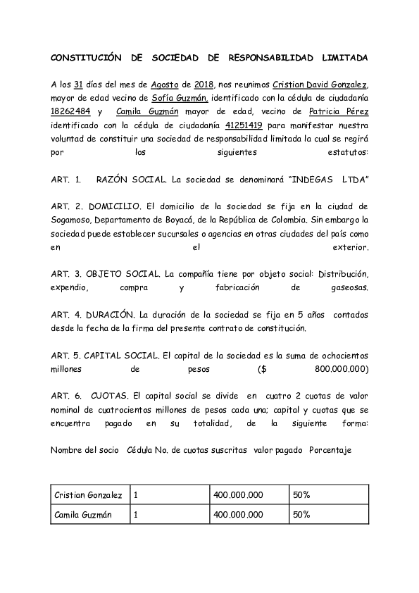 (DOC) CONSTITUCIÓN DE SOCIEDAD DE RESPONSABILIDAD LIMITADA