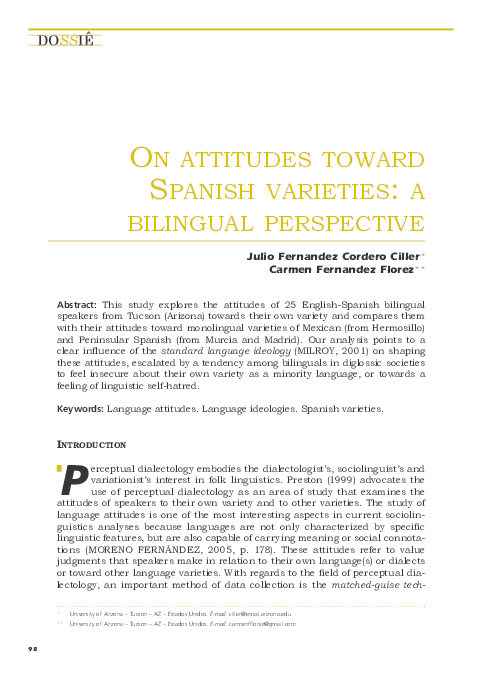 (PDF) On attitudes toward spanish varieties: a bilingual perspective