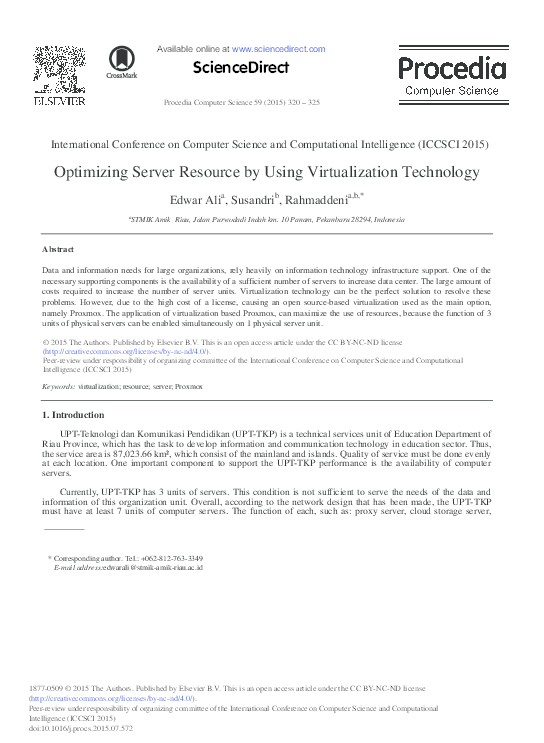 (PDF) Optimizing Server Resource by Using Virtualization Technology