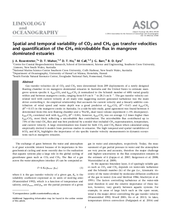 (PDF) Gas Transfer Velocities in Mangrove Estuaries