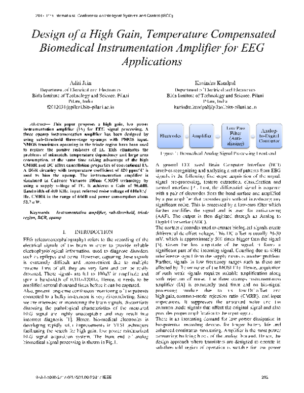 (PDF) Design of a High Gain, Temperature Compensated Biomedical Instrumentation Amplifier for ...