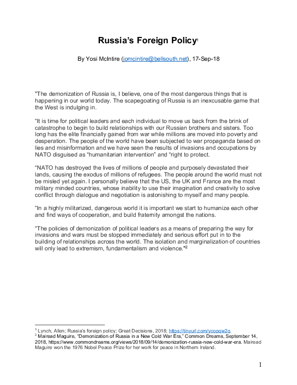 (PDF) Russia's Foreign Policy 1