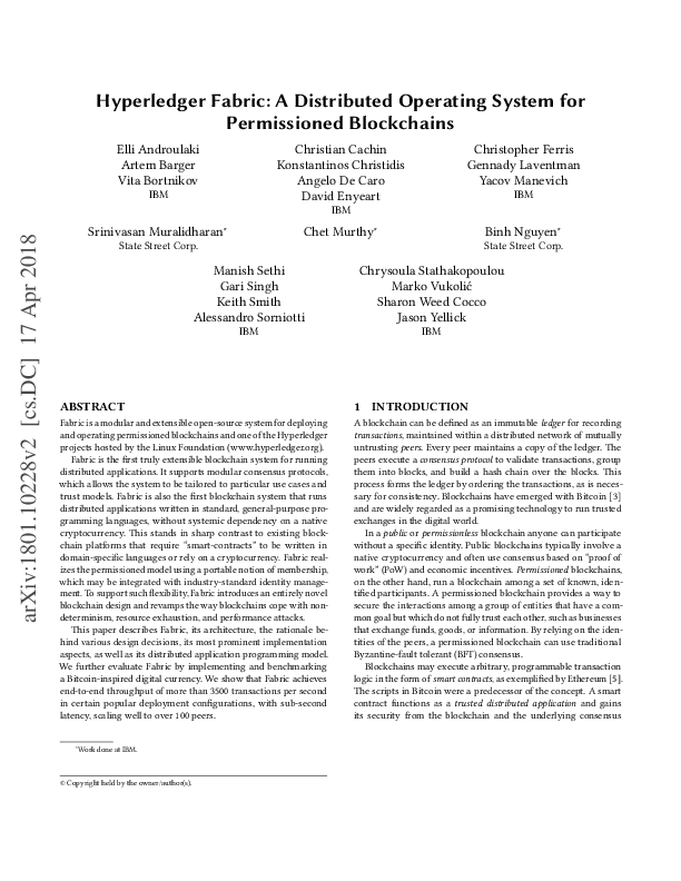 Pdf Hyperledger Fabric A Distributed Operating System For Permissioned Blockchains