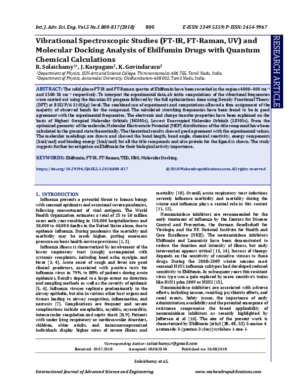 (PDF) Vibrational Spectroscopic Studies (FT-IR, FT-Raman, UV) and Molecular Docking Analysis of ...