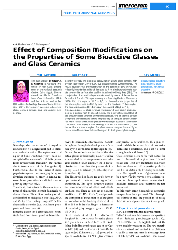 (PDF) Effect of Composition Modifications on the Properties of Some Bioactive Glasses and Glass ...