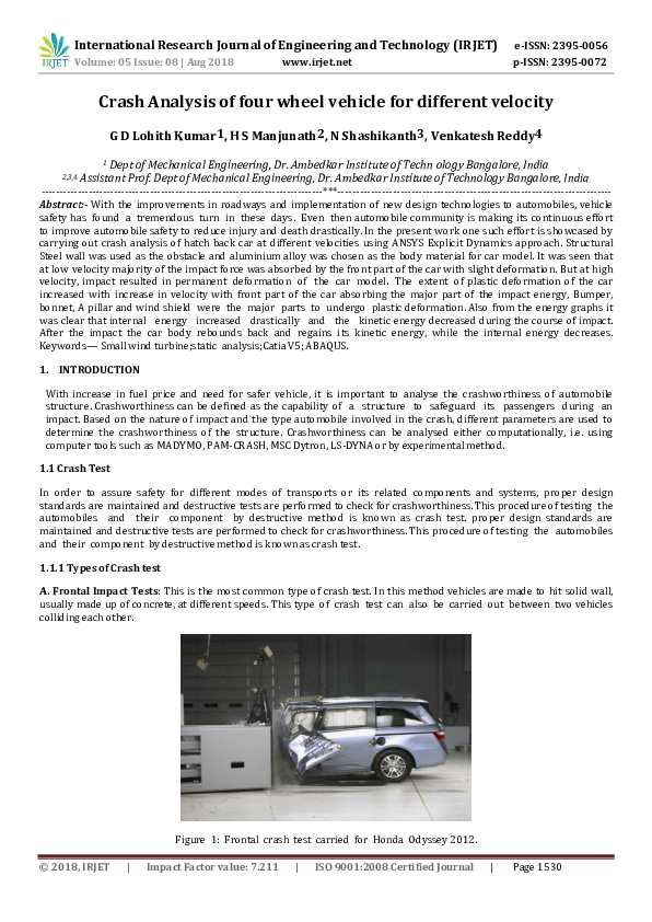 (PDF) IRJET- Crash Analysis of four wheel vehicle for different velocity