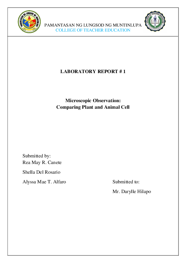 (DOC) LABORATORY REPORT # 1 Microscopic Observation: Comparing Plant ...