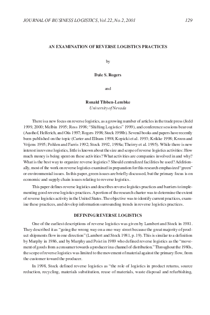 (PDF) AN EXAMINATION OF REVERSE LOGISTICS PRACTICES