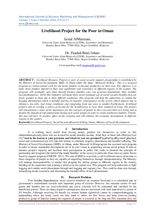 (PDF) Livelihood Project for the Poor in Oman
