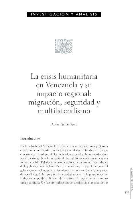 (PDF) La crisis humanitaria en Venezuela y su impacto regional ...