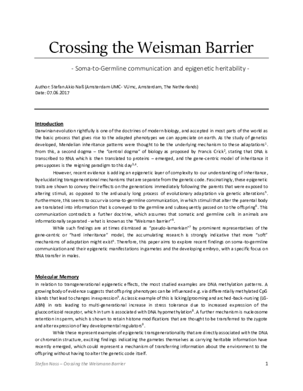 (PDF) Crossing the Weisman Barrier -Soma-to-Germline communication and ...
