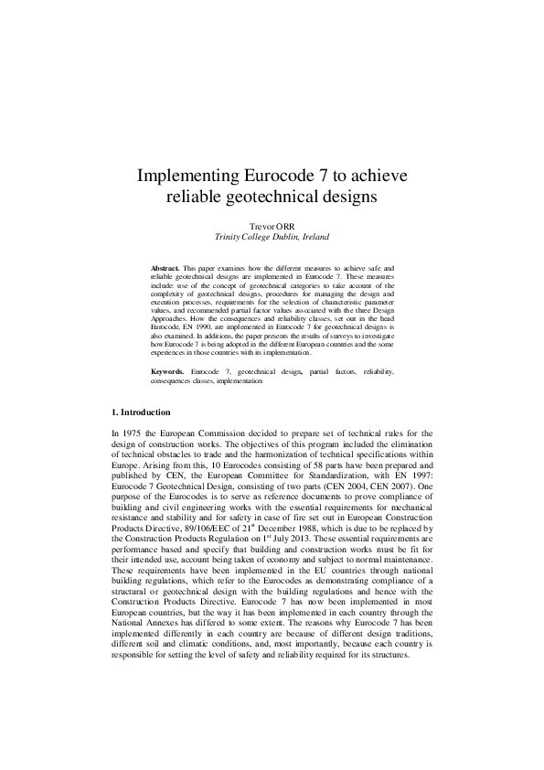(PDF) Implementing Eurocode 7 to achieve reliable geotechnical designs