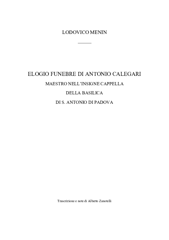 (PDF) LODOVICO MENIN ELOGIO FUNEBRE DI ANTONIO CALEGARI MAESTRO NELL ...