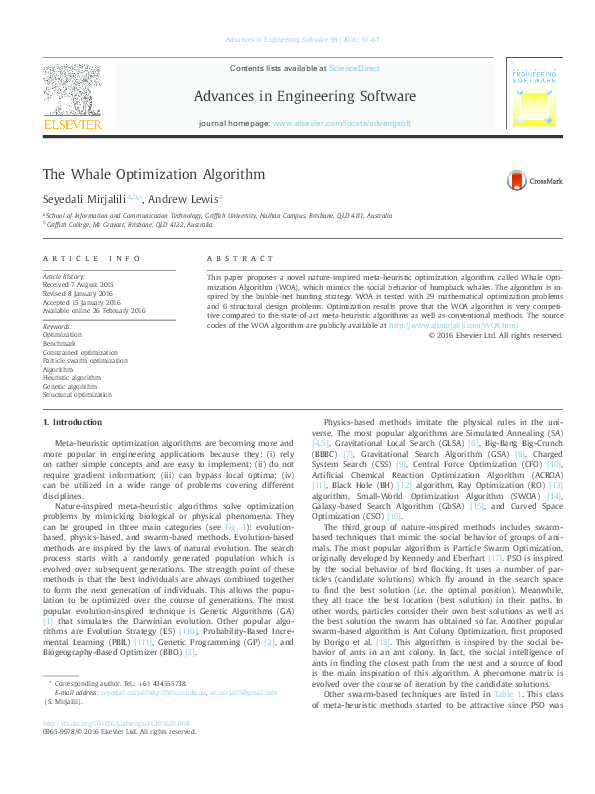 Pdf The Whale Optimization Algorithm Gadiro Cano Lima