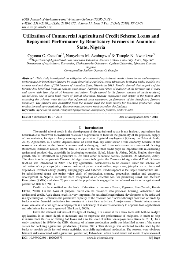 (PDF) Utilization of Commercial Agricultural Credit Scheme Loans and ...