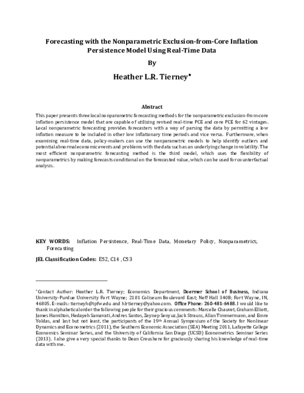 (PDF) Forecasting with the Nonparametric Exclusion-from-Core Inflation Persistence Model Using ...