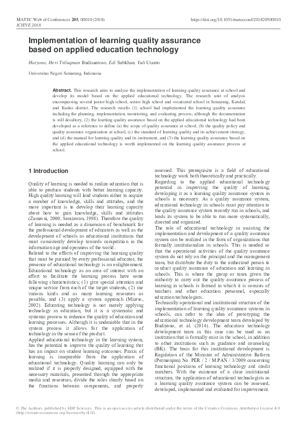 (PDF) Implementation of learning quality assurance based on applied ...