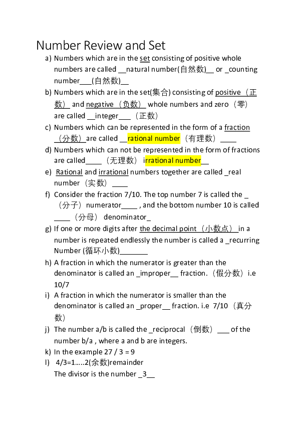 (PDF) Number Review and Set