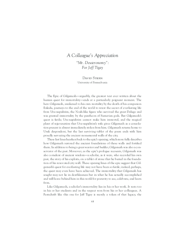 (PDF) David Stern, “A Colleague’s Appreciation— ‘Mr. Deuteronomy’: For ...